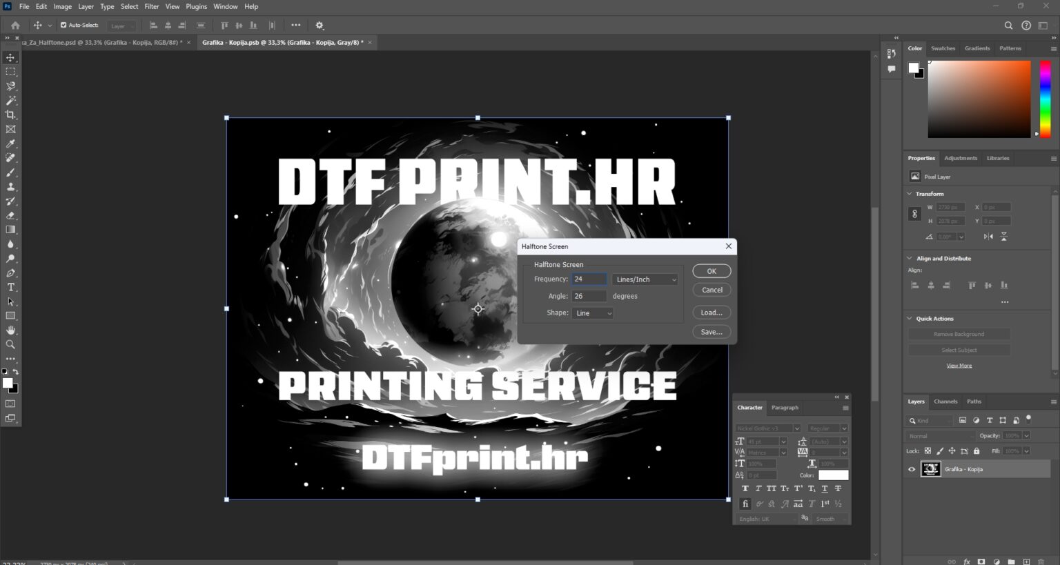 Soft print - DTF Halftone effect - Tutorial in Photoshop